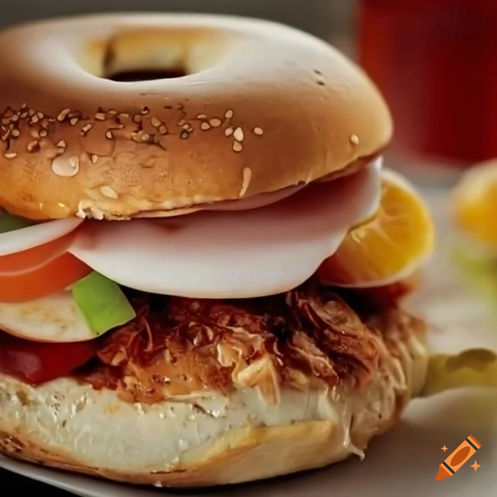Tasty chicken bagel from a restaurant on Craiyon