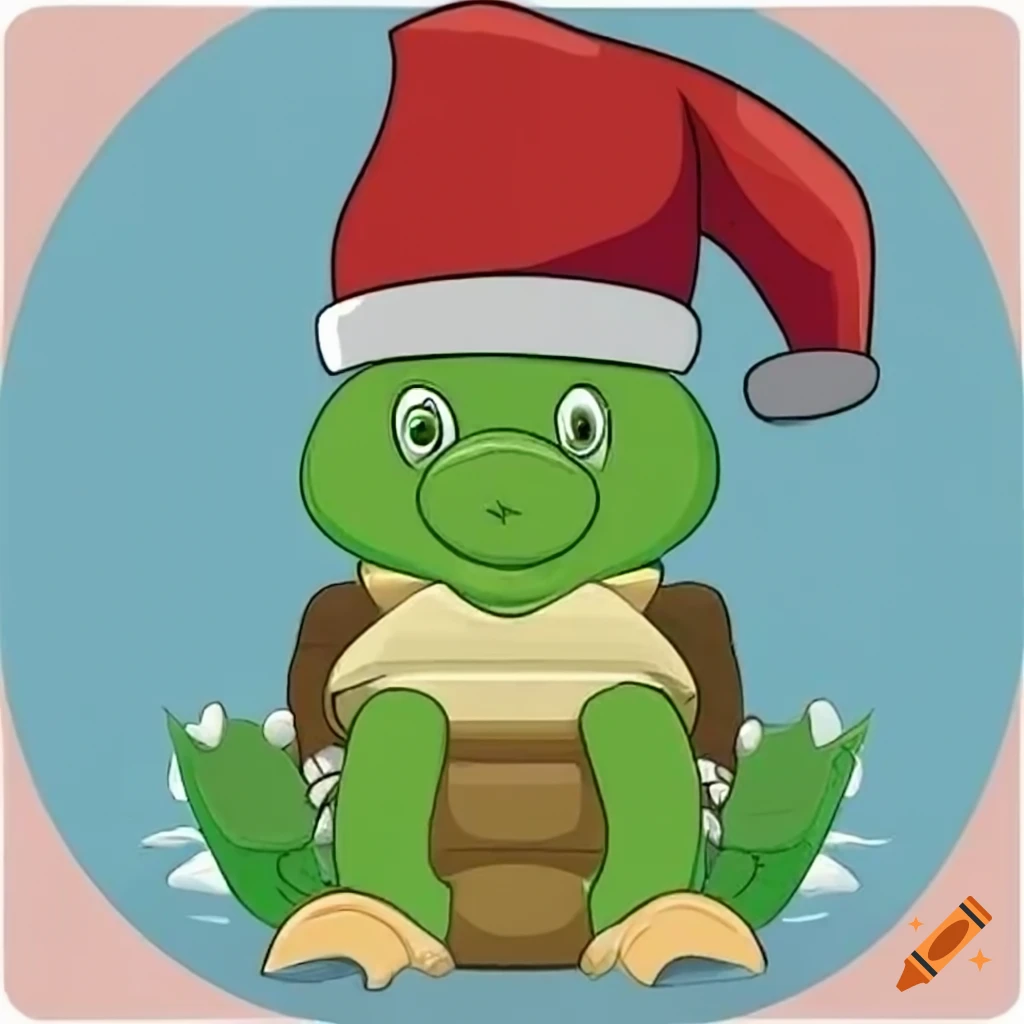 Cartoon tortoise wearing a santa hat on Craiyon