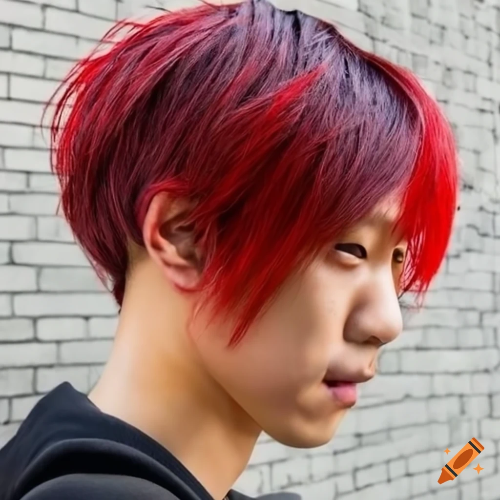 Portrait of a young japanese man with red hair
