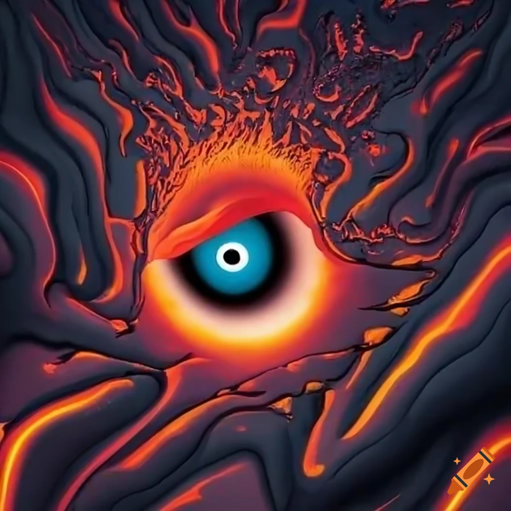 Abstract eye artwork with flowing lava and waves