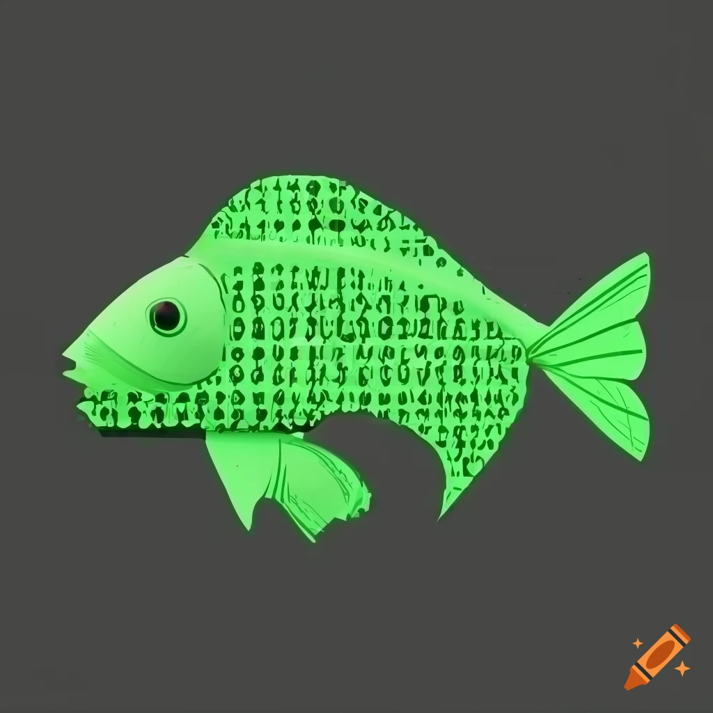 Binary code fish in green on black background