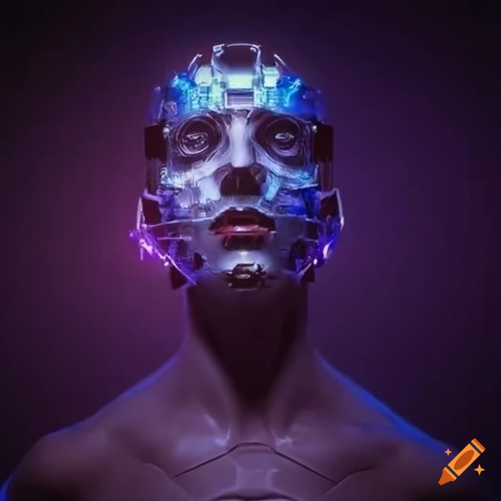 Detailed image of a 1970s cyborg with led lights