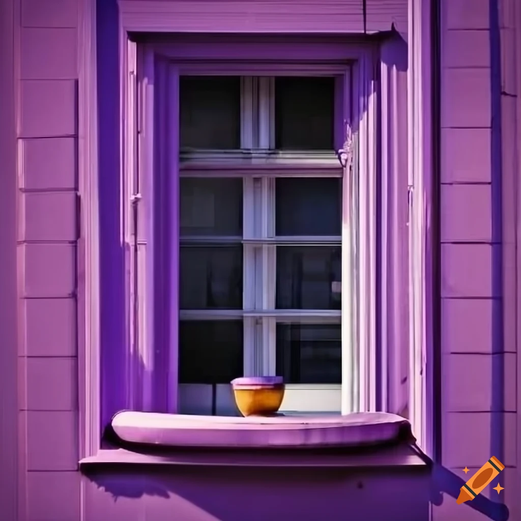 Front view of a purple haussmannien window on Craiyon