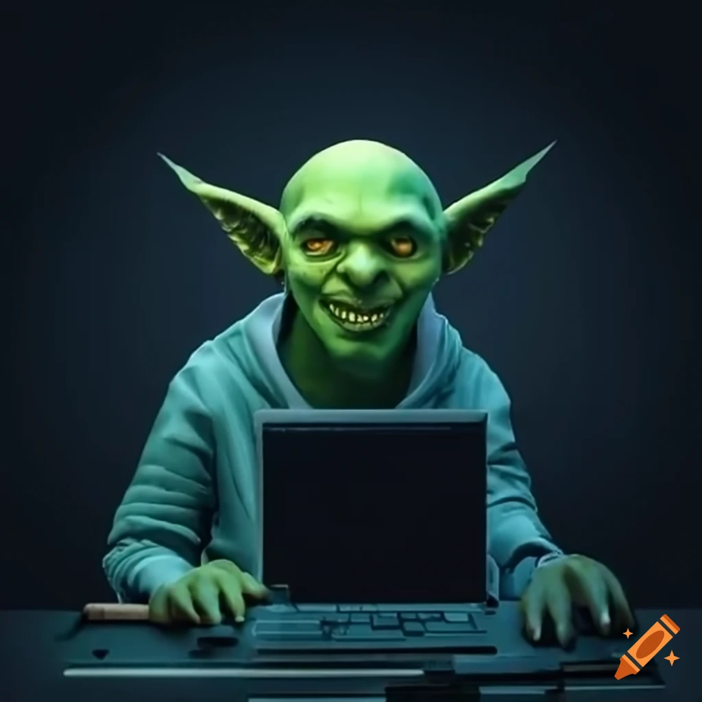 Illustration of a goblin working on a computer