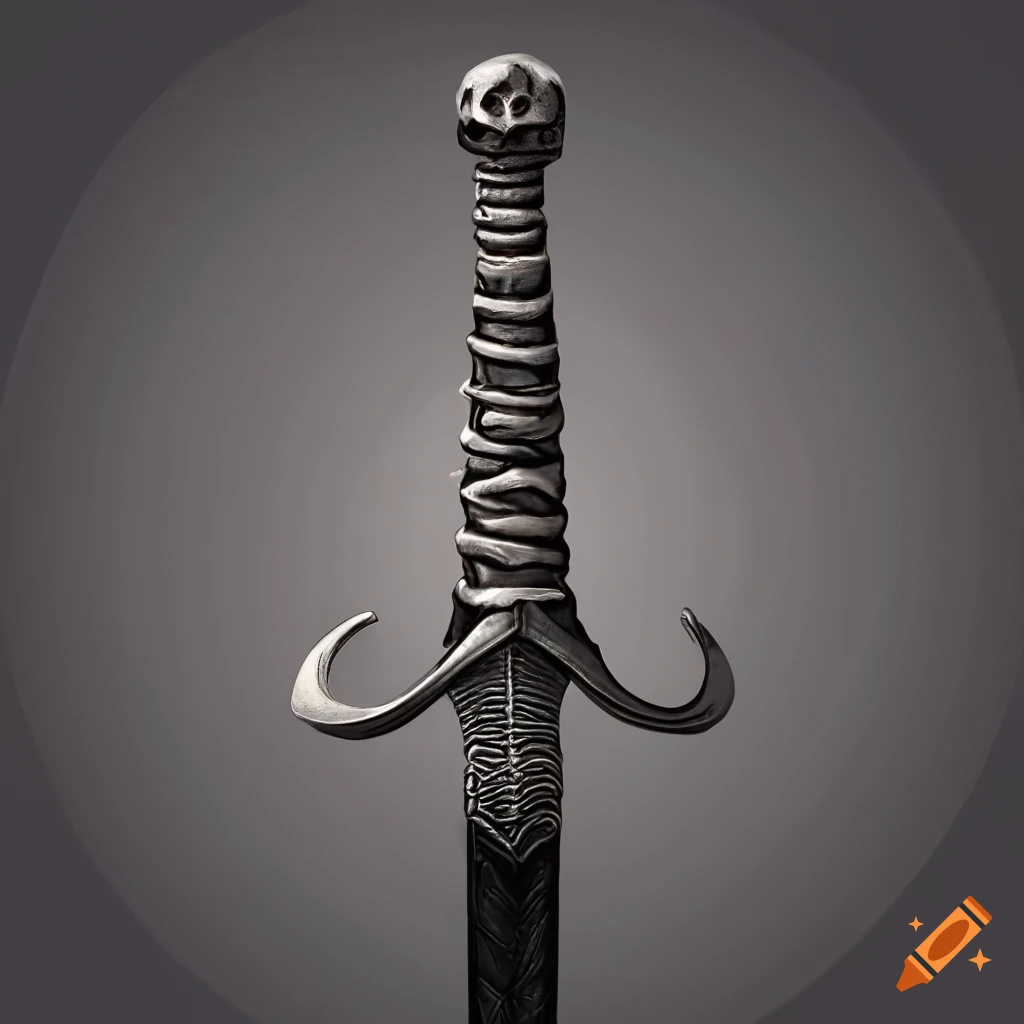 Dark longsword with skeletal hand hilt on Craiyon