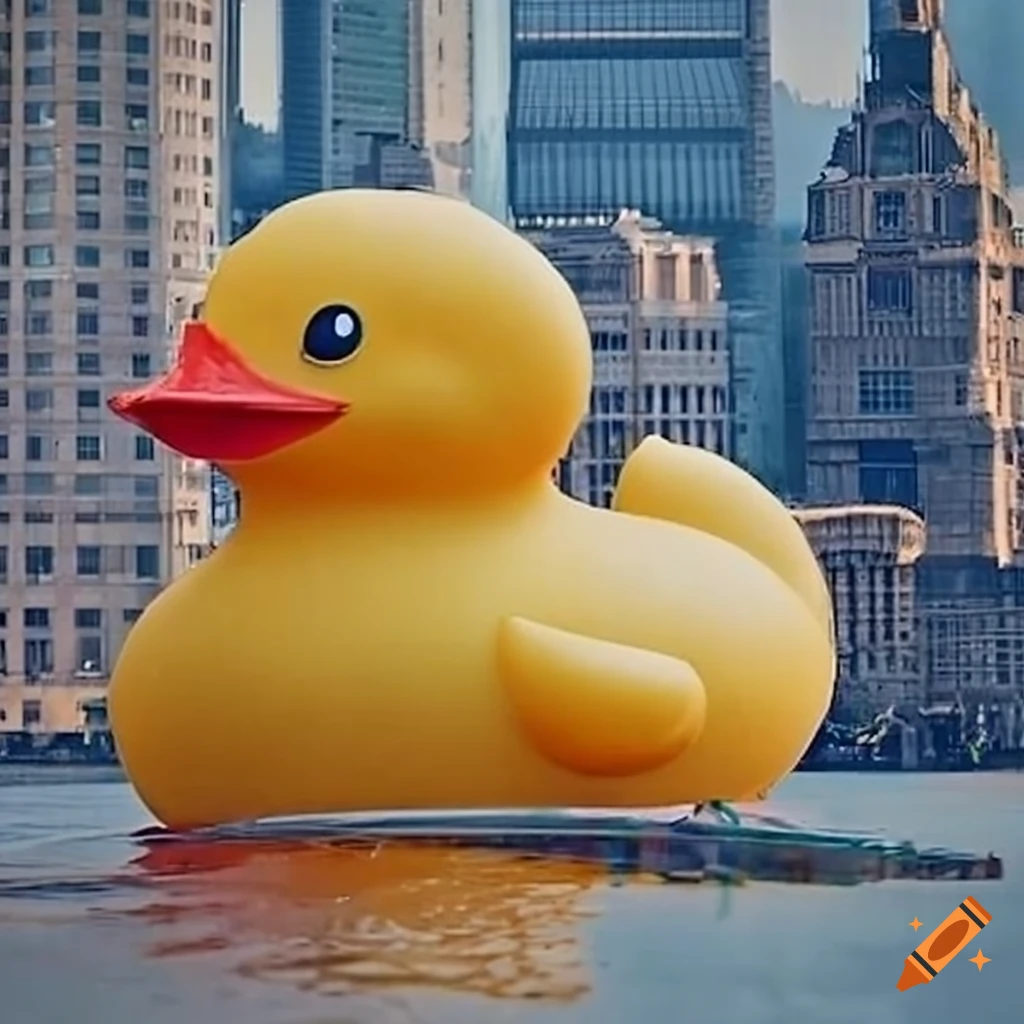 Giant rubber duck sculpture in a city on Craiyon