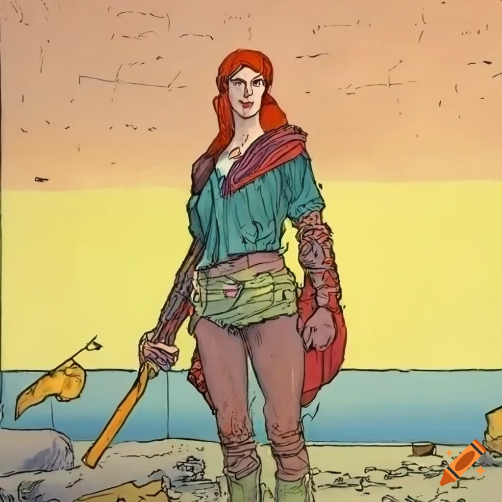 Illustration of a young female hero with detailed face and clothing