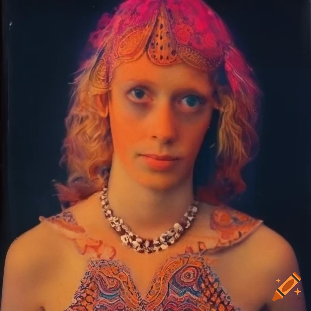 Vibrant vintage polaroid portrait of a 70's student