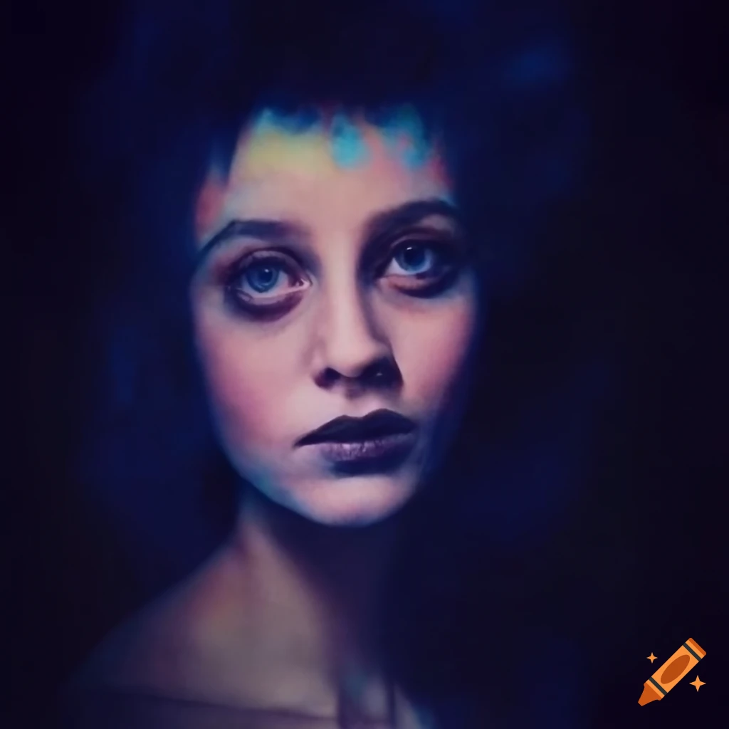 Vibrant vintage polaroid portrait of a 70's art student on Craiyon