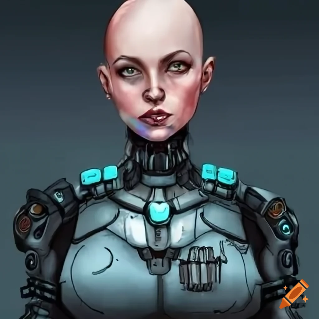 Portrait of a beautiful female cyborg with titanium body on Craiyon