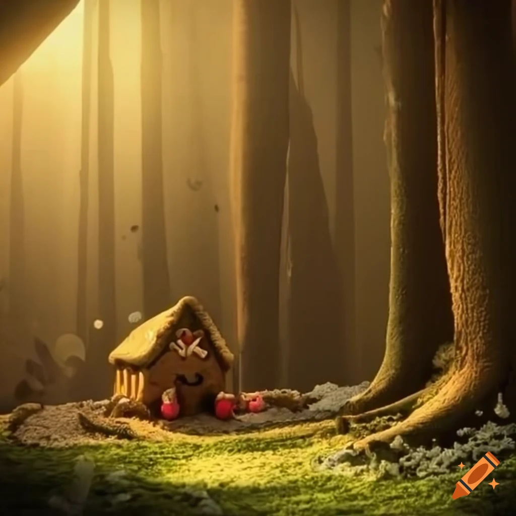 Gingerbread house in a magical forest