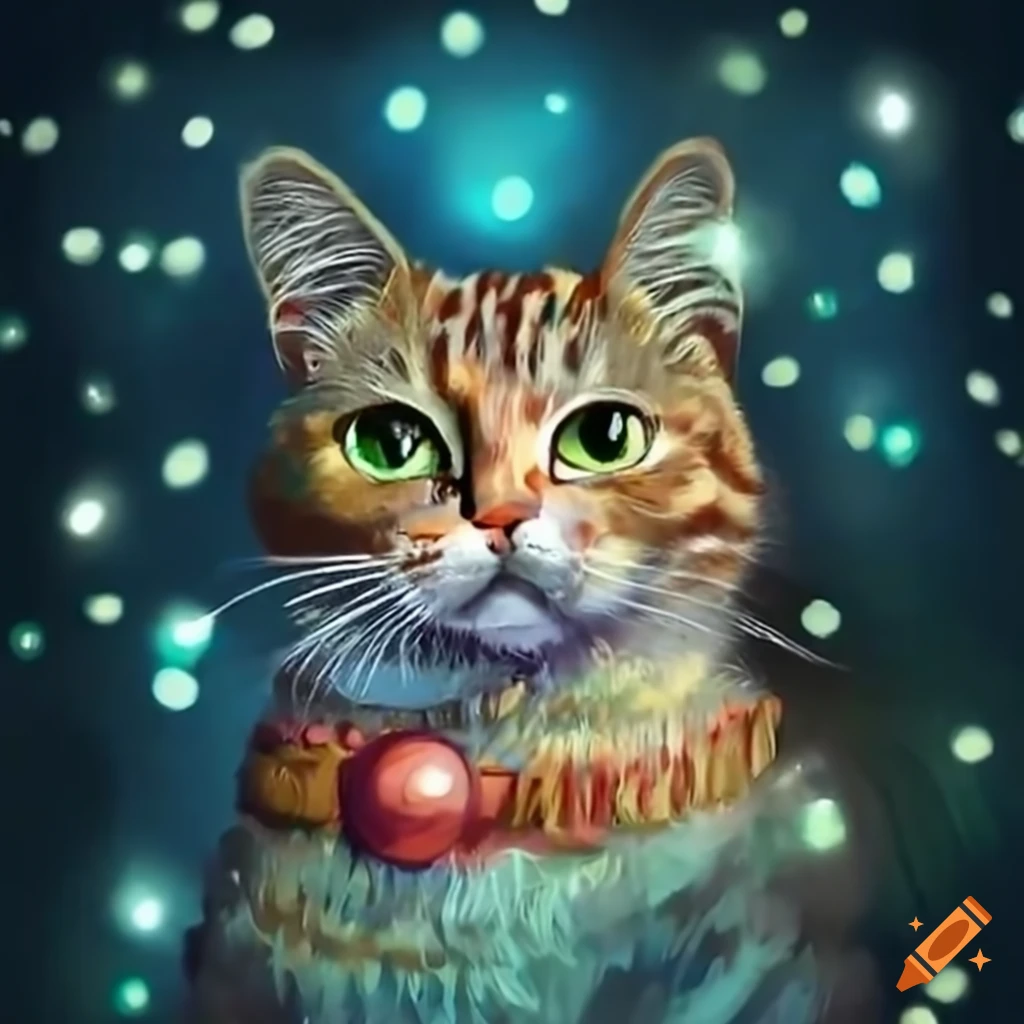 Cat captivated by christmas tree lights