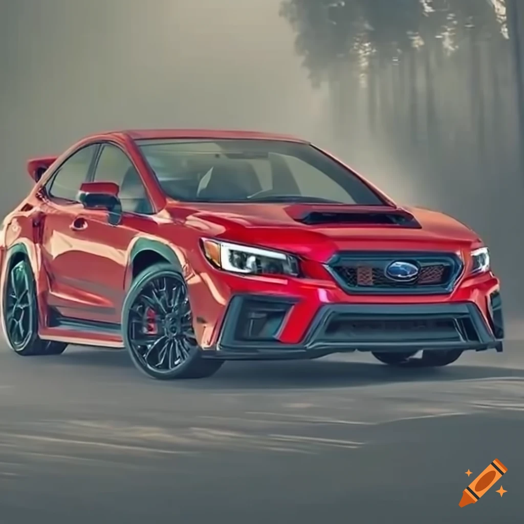 Red Subaru WRX STI 2023 on a highway on Craiyon