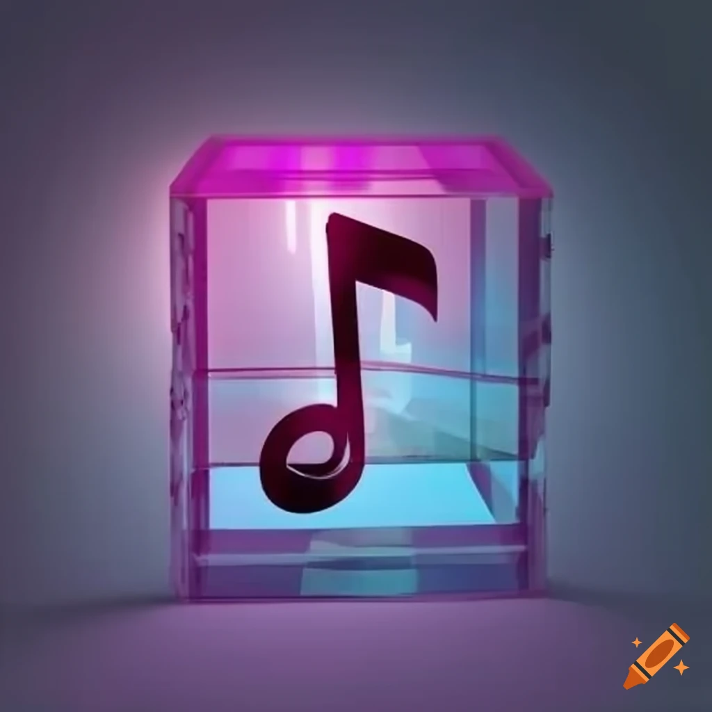 Transparent cube logo with music note inside