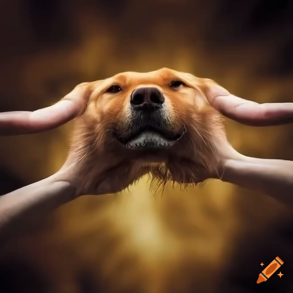 Surreal image of a golden retriever with human hands on Craiyon