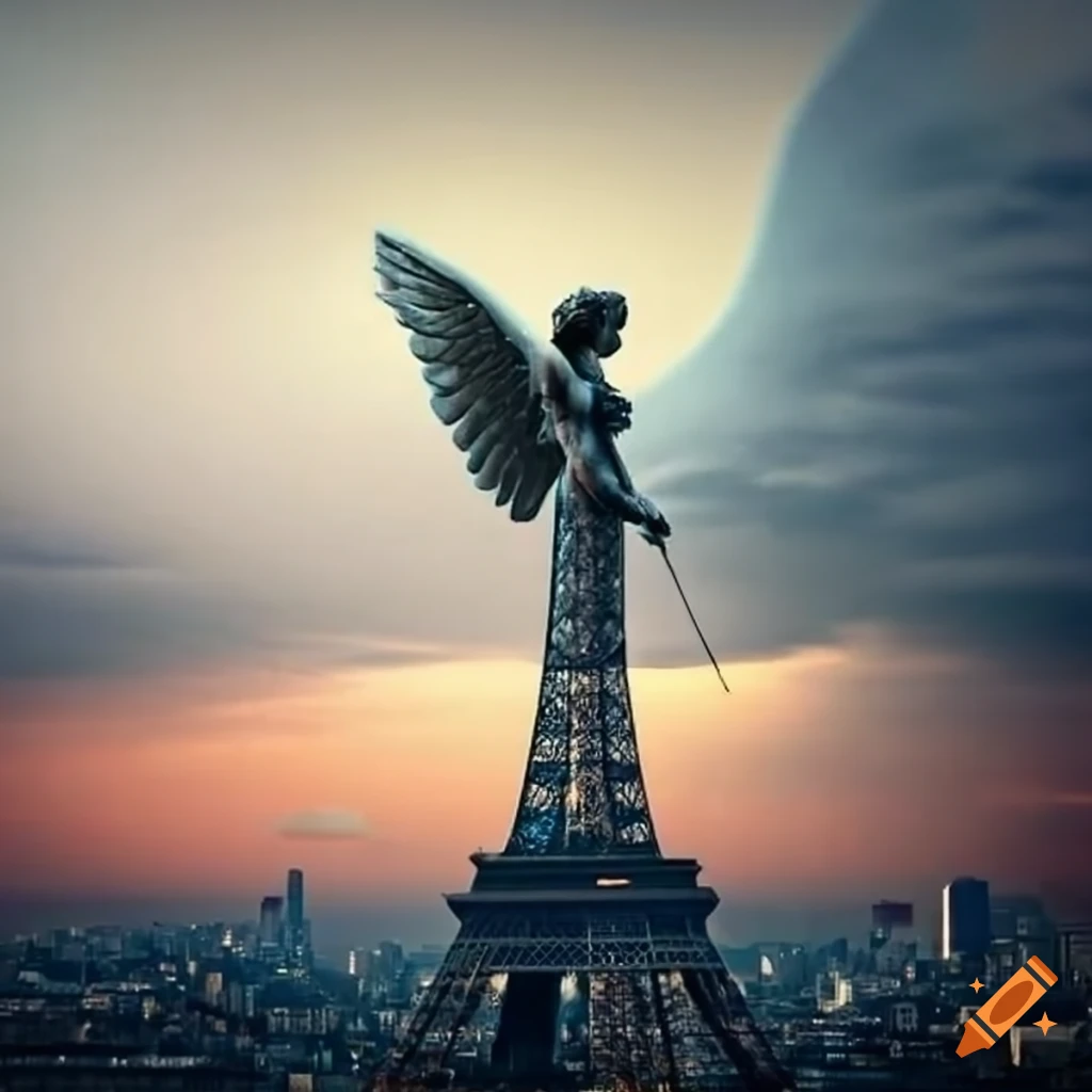Shining angel overlooking paris city on Craiyon