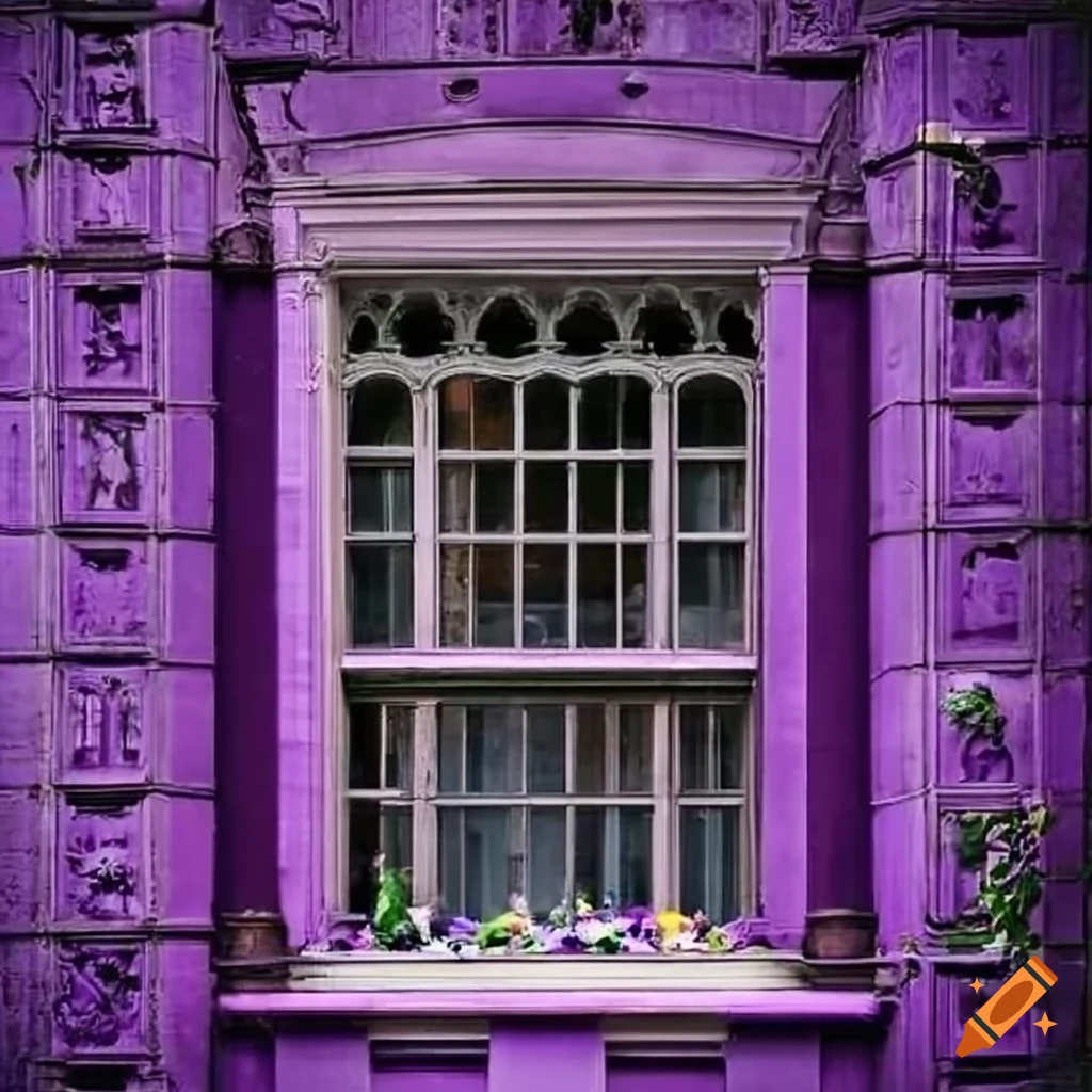 Frontal view of a purple haussmannien window
