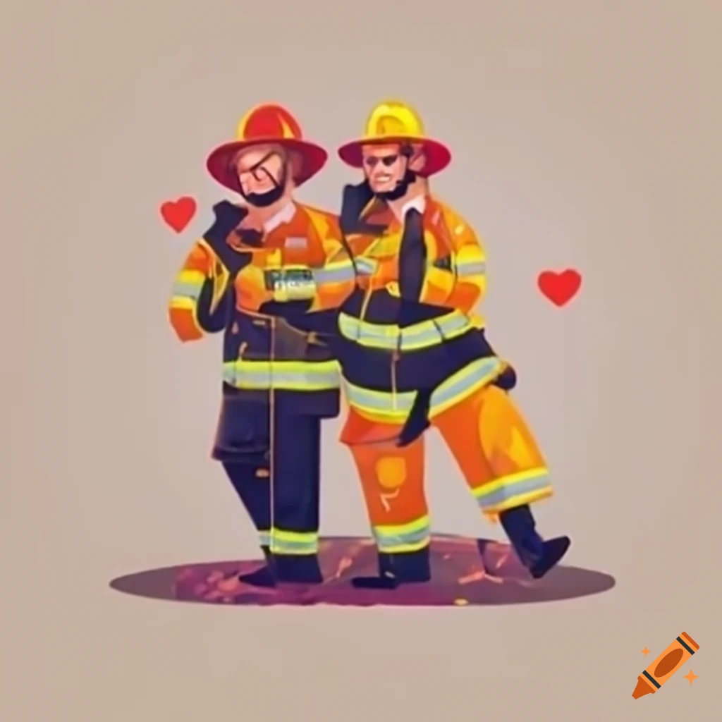 Two male firefighters embracing on Craiyon