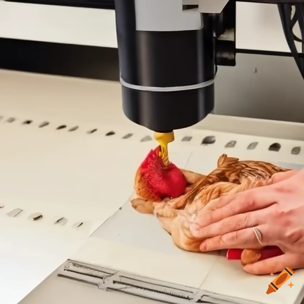 Humorous image of a chicken using a cnc machine on Craiyon