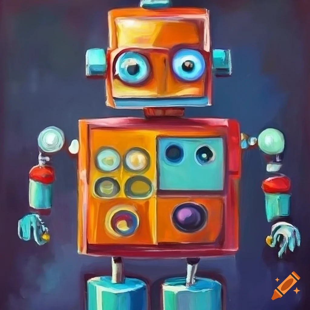 Retro robot oil paintings