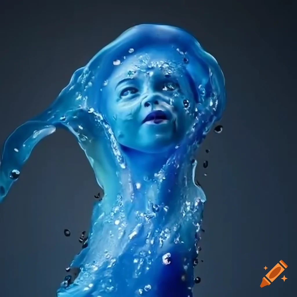 Happy female water elemental made of colorful slime