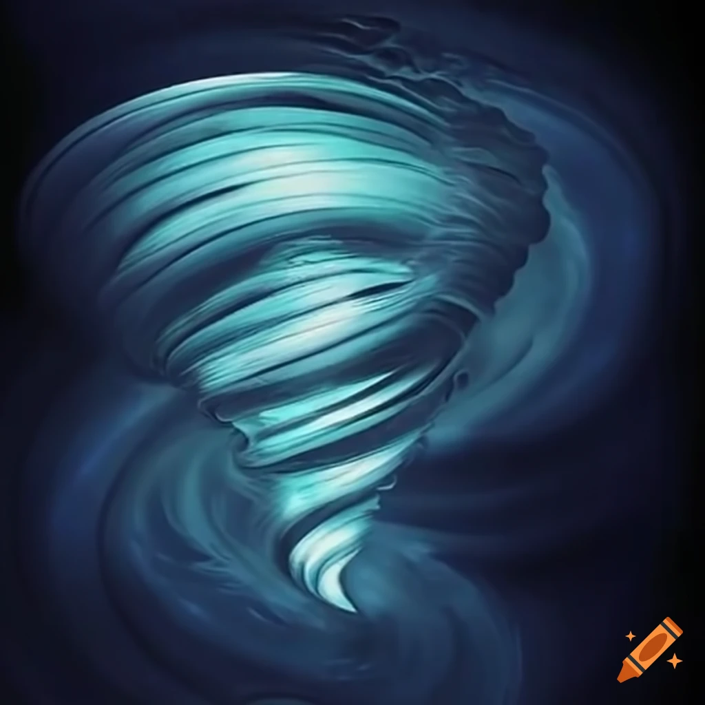 Artwork of music notes forming a tornado around a giant