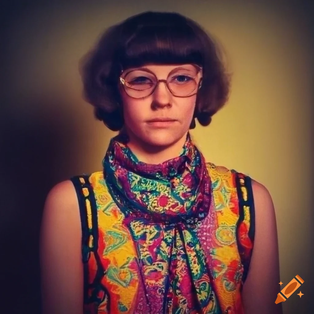 Close-up vintage portrait with psychedelic clothes on Craiyon