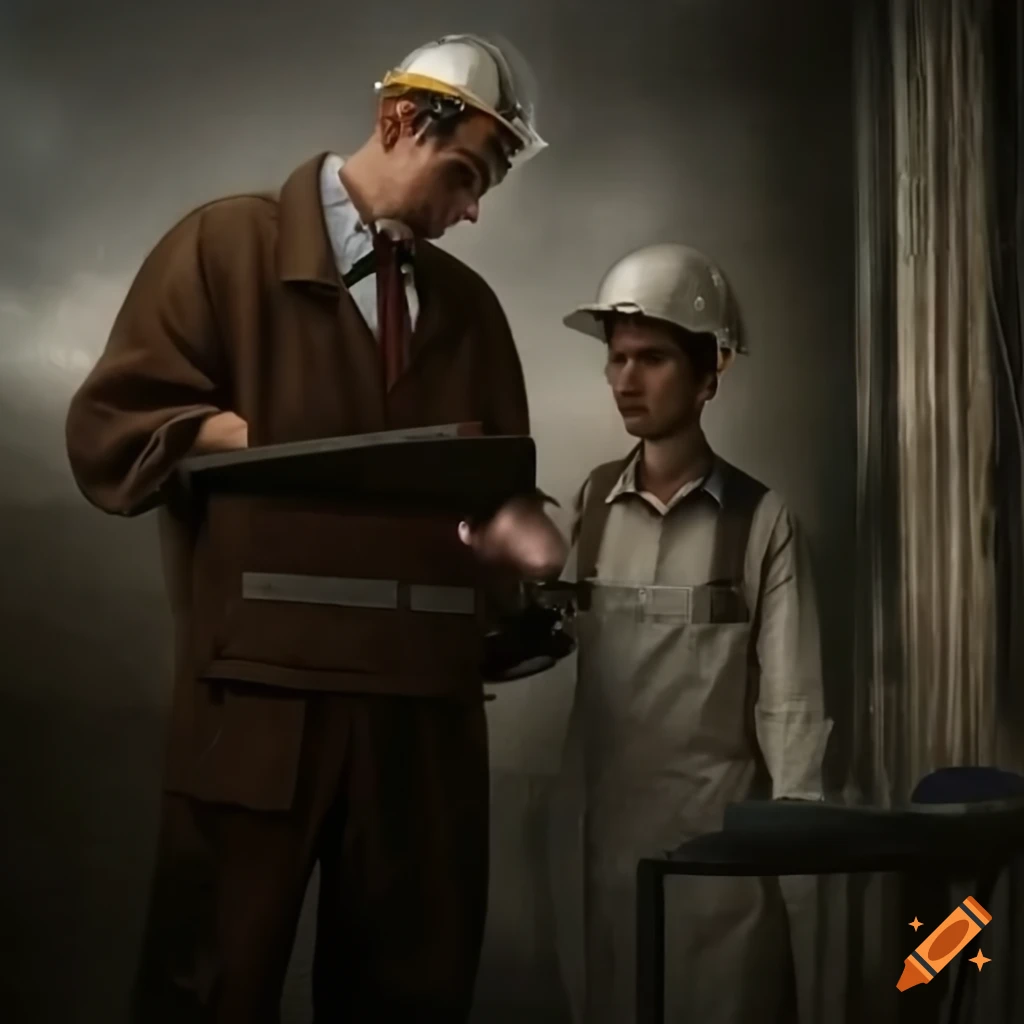 Engineer and worker collaborating on a construction site