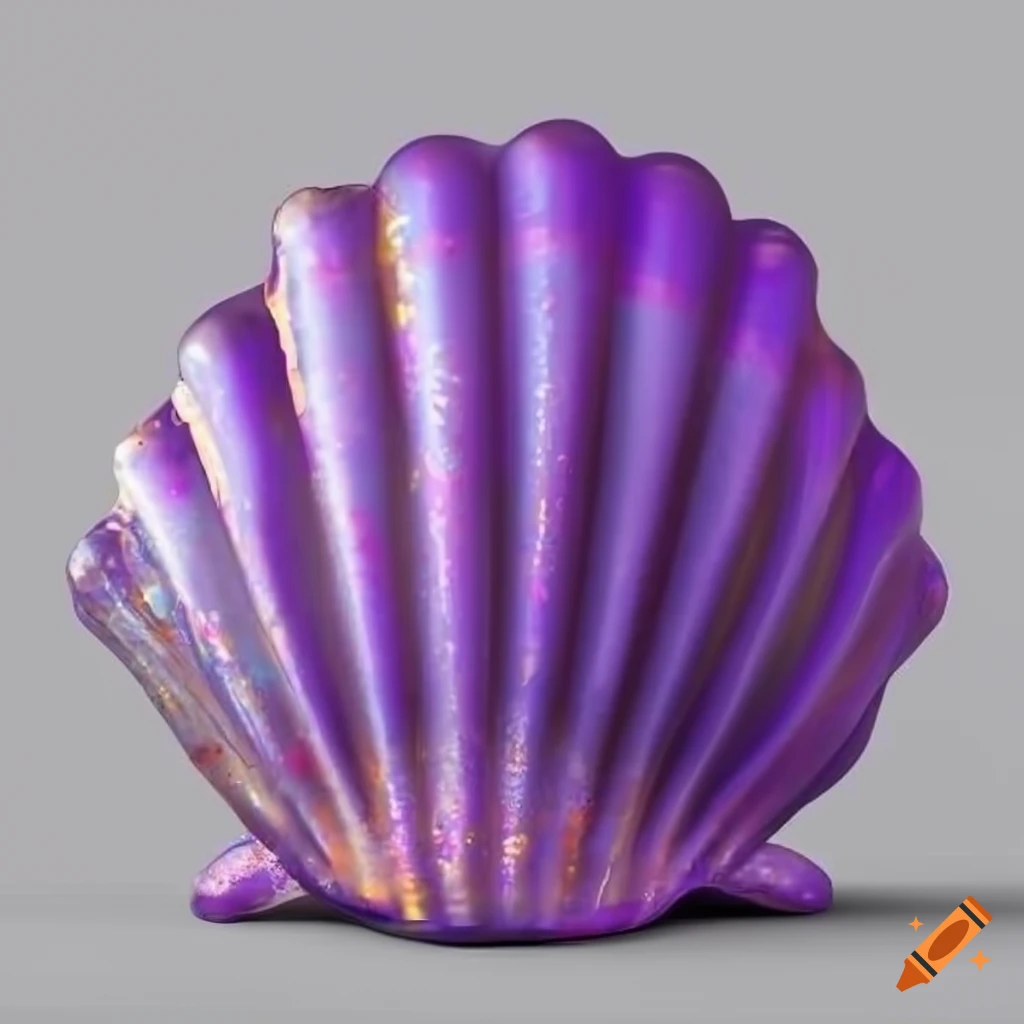 Glittery purple seashell on white background
