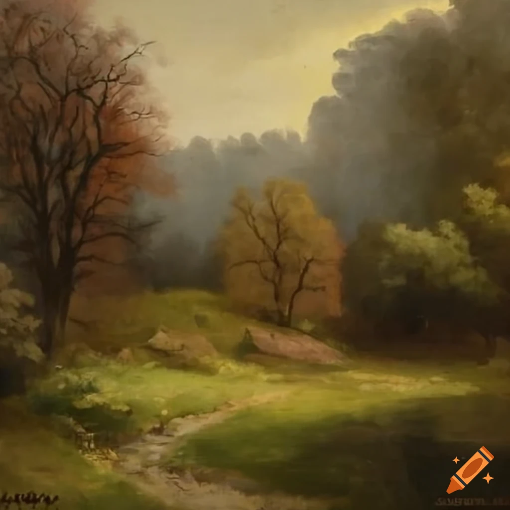 Victorian painting of a spring landscape on Craiyon