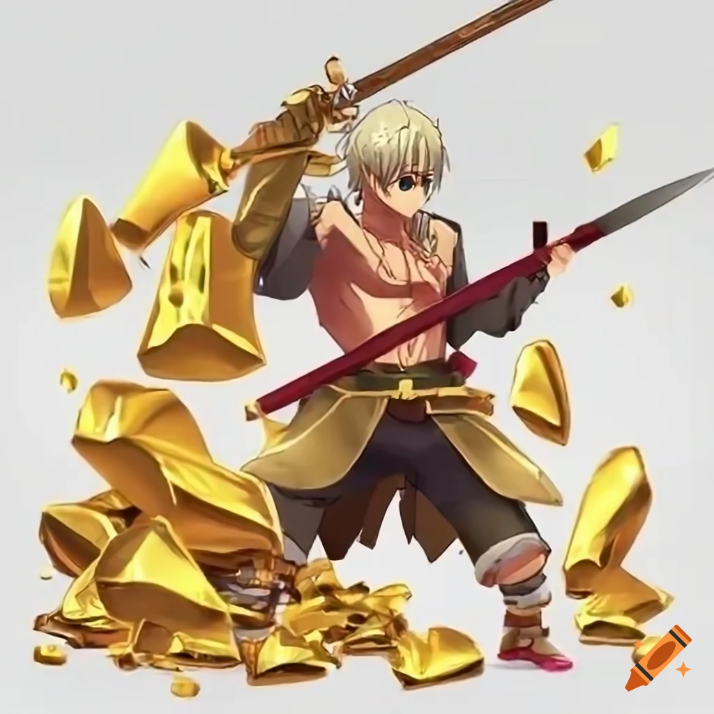 Anime character guarding a pile of gold