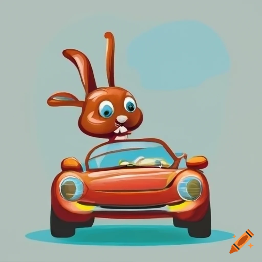 Illustration of a rabbit driving a sports car