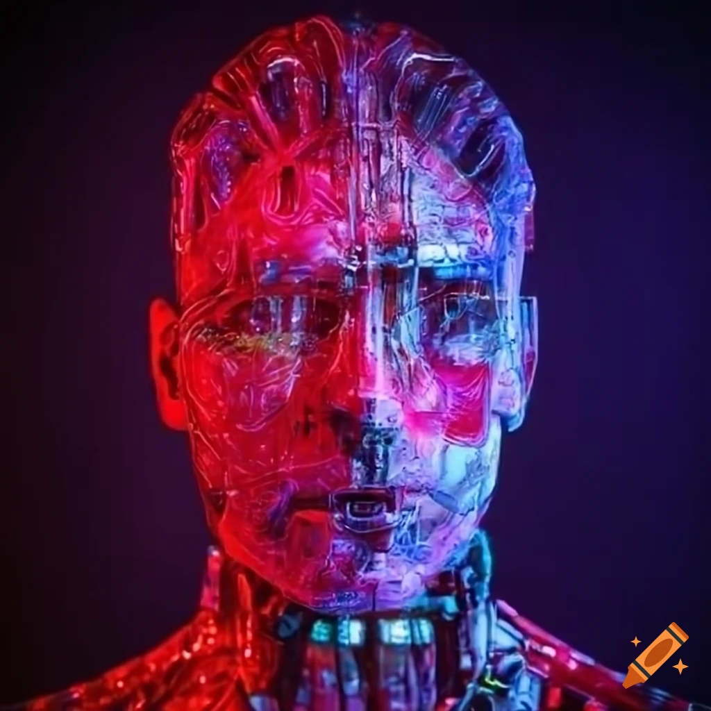 Detailed image of a 1970s cyborg with led lights
