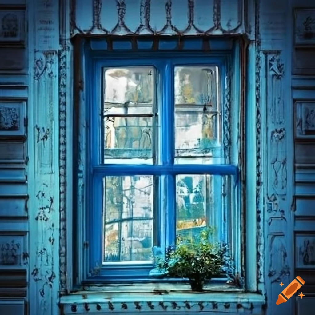 Front view of a blue haussmannien window