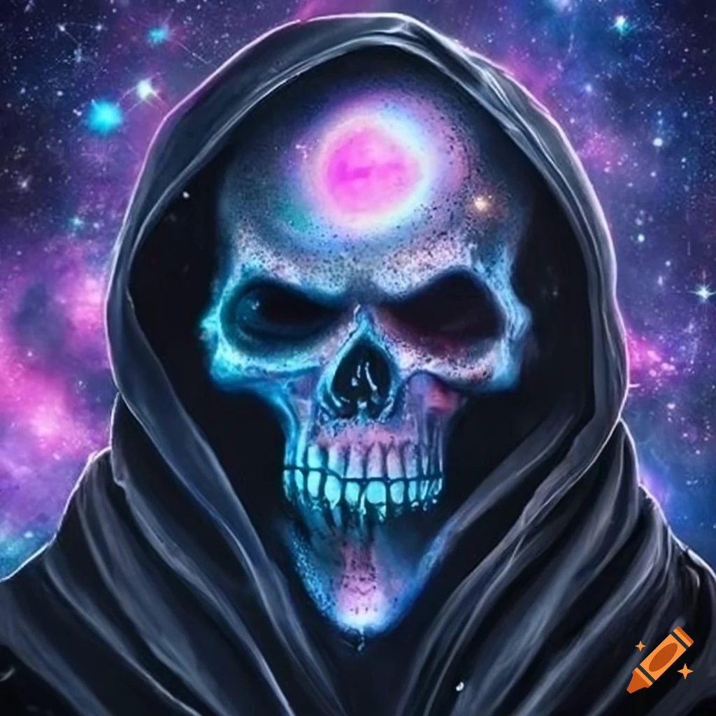 Detailed cosmic skull with a grim reaper theme on Craiyon