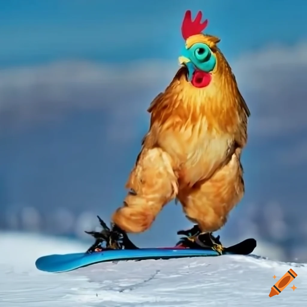 Chicken snowboarding on Craiyon