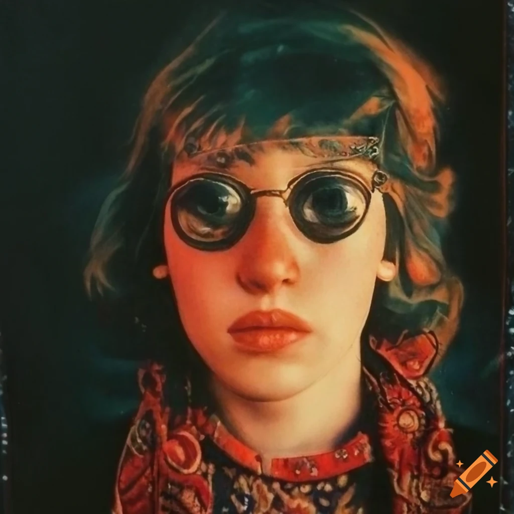 Vibrant vintage polaroid portrait of a 70's art student on Craiyon