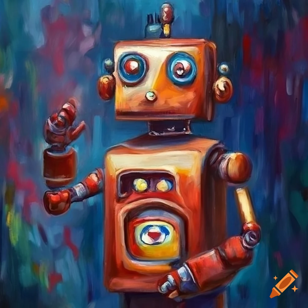 Retro robot oil paintings