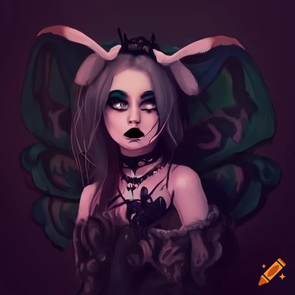 Art of a cute goth mothgirl with moth wings