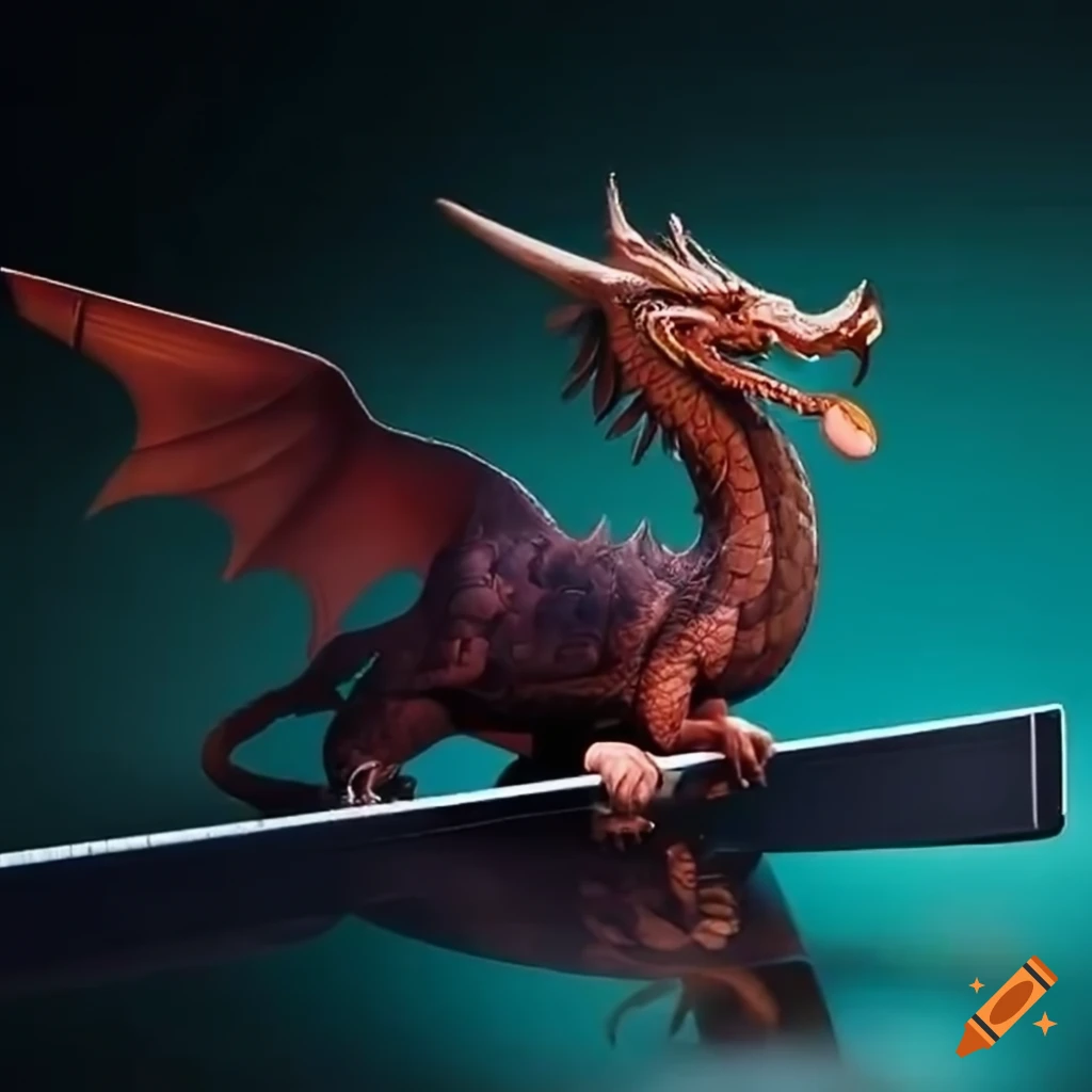 Illustration of a dragon playing table tennis