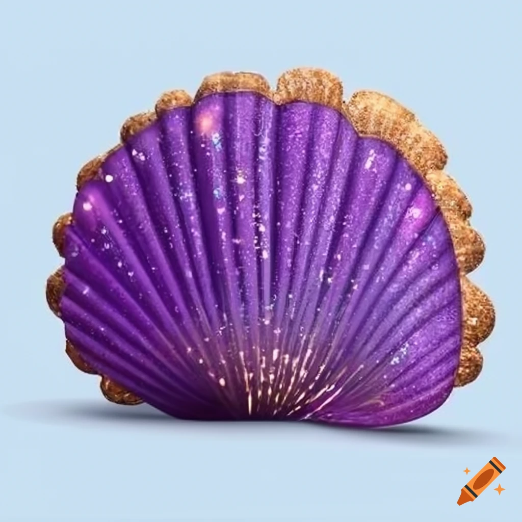 Purple glittery seashell on white background on Craiyon