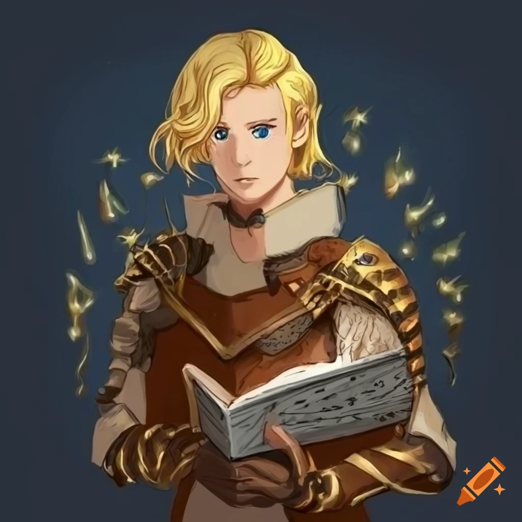 Illustration of a blonde male wizard in leather armor on Craiyon