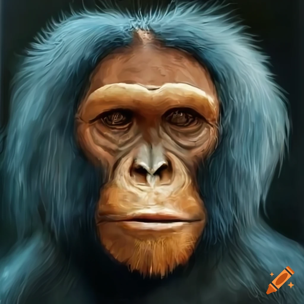 Portrait painting of an australopithecus