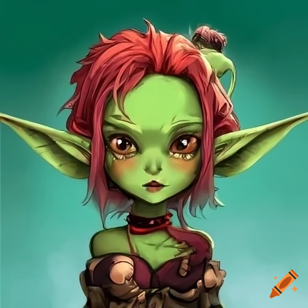 Illustration of a cute goblin girl on Craiyon