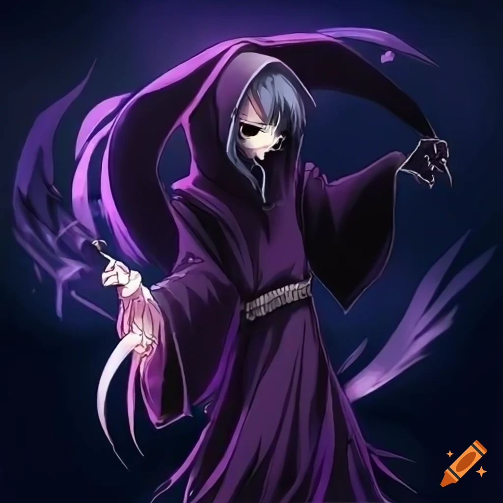 Anime style illustration of a grim reaper waving