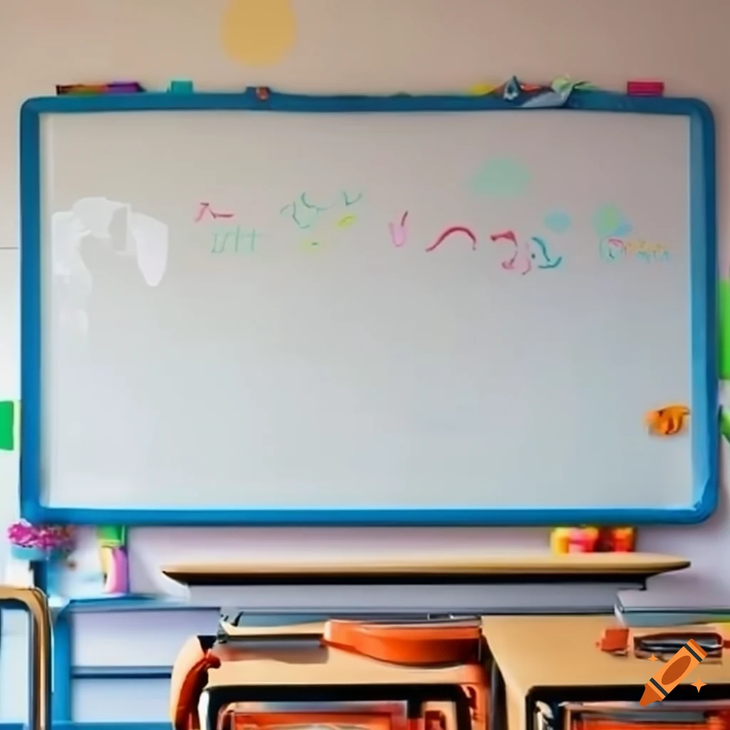 Colorful classroom with whiteboard for english lessons