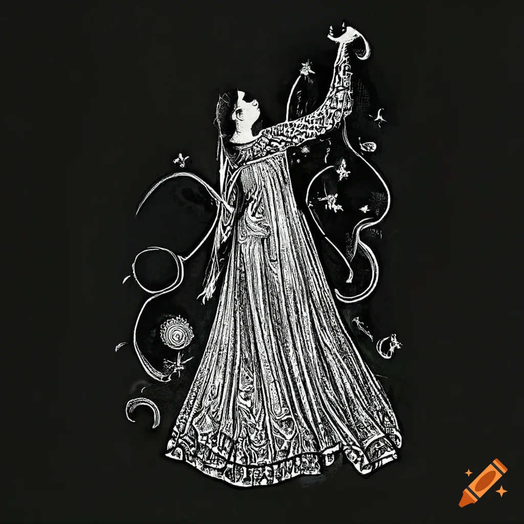 Black and white linograph illustration of a girl fading into ...