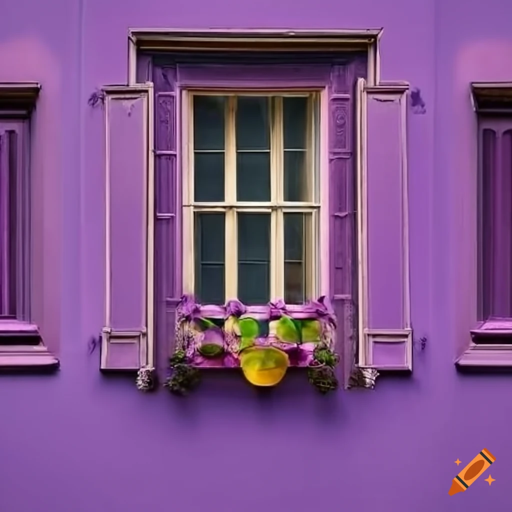 Frontal view of a purple haussmannien window
