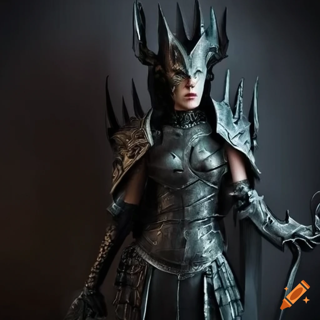 Digital art of a female sauron with green eyes