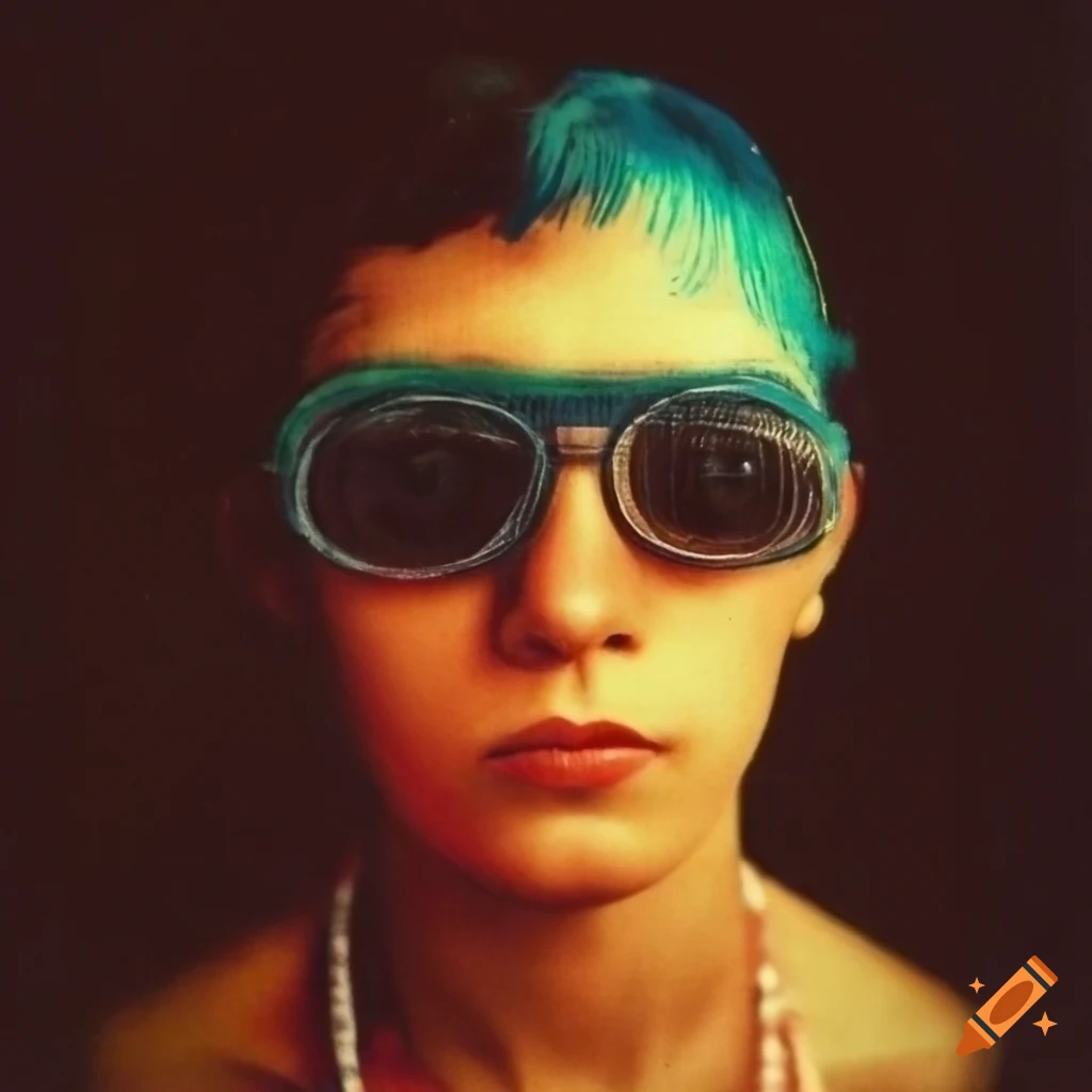 Vintage polaroid portrait of a colorful 70's student on Craiyon